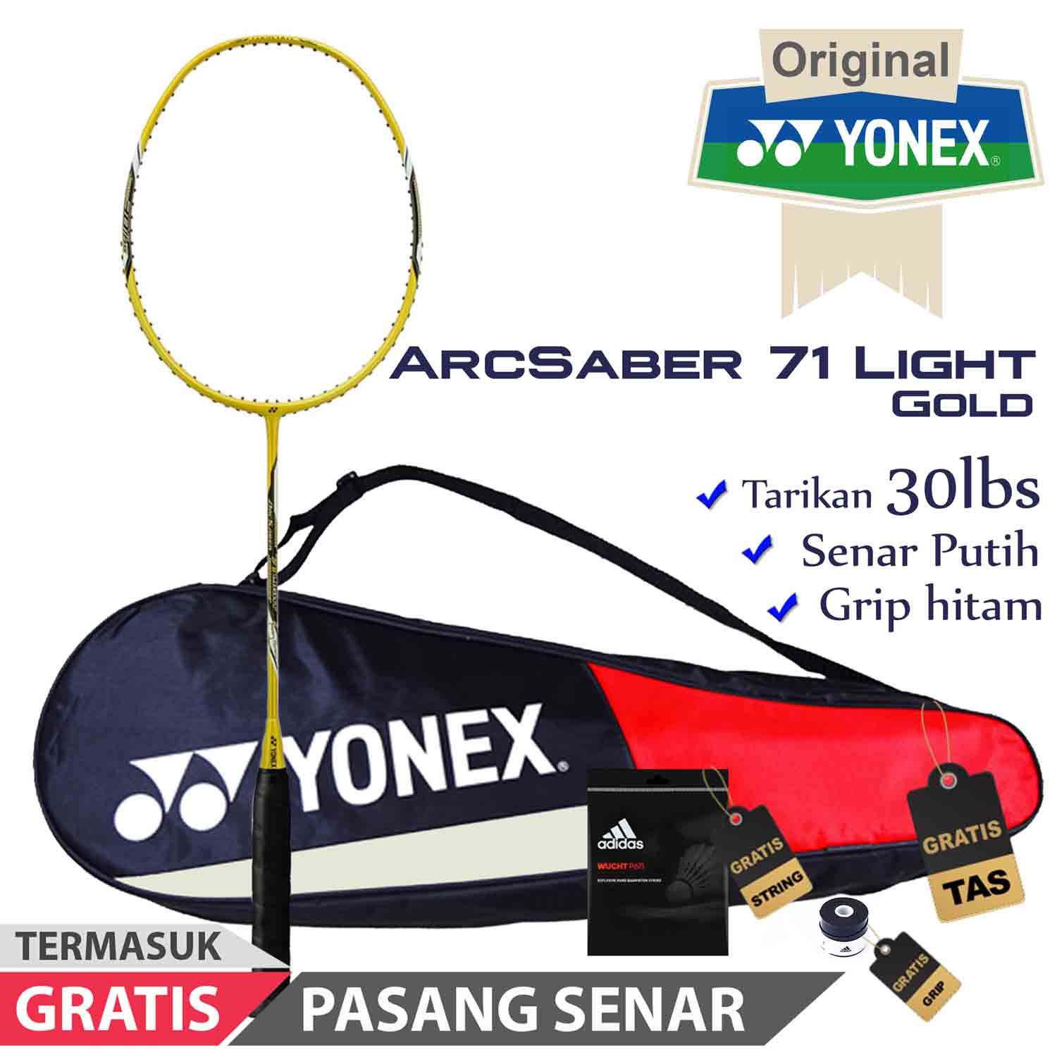 Raket Badminton Yonex ArcSaber 71 Light Gold - Alat Olahraga