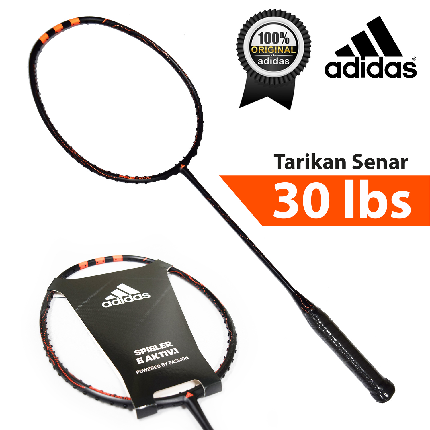 Raket Badminton Adidas |Spieler E Aktiv.1 |Black - Alat Olahraga