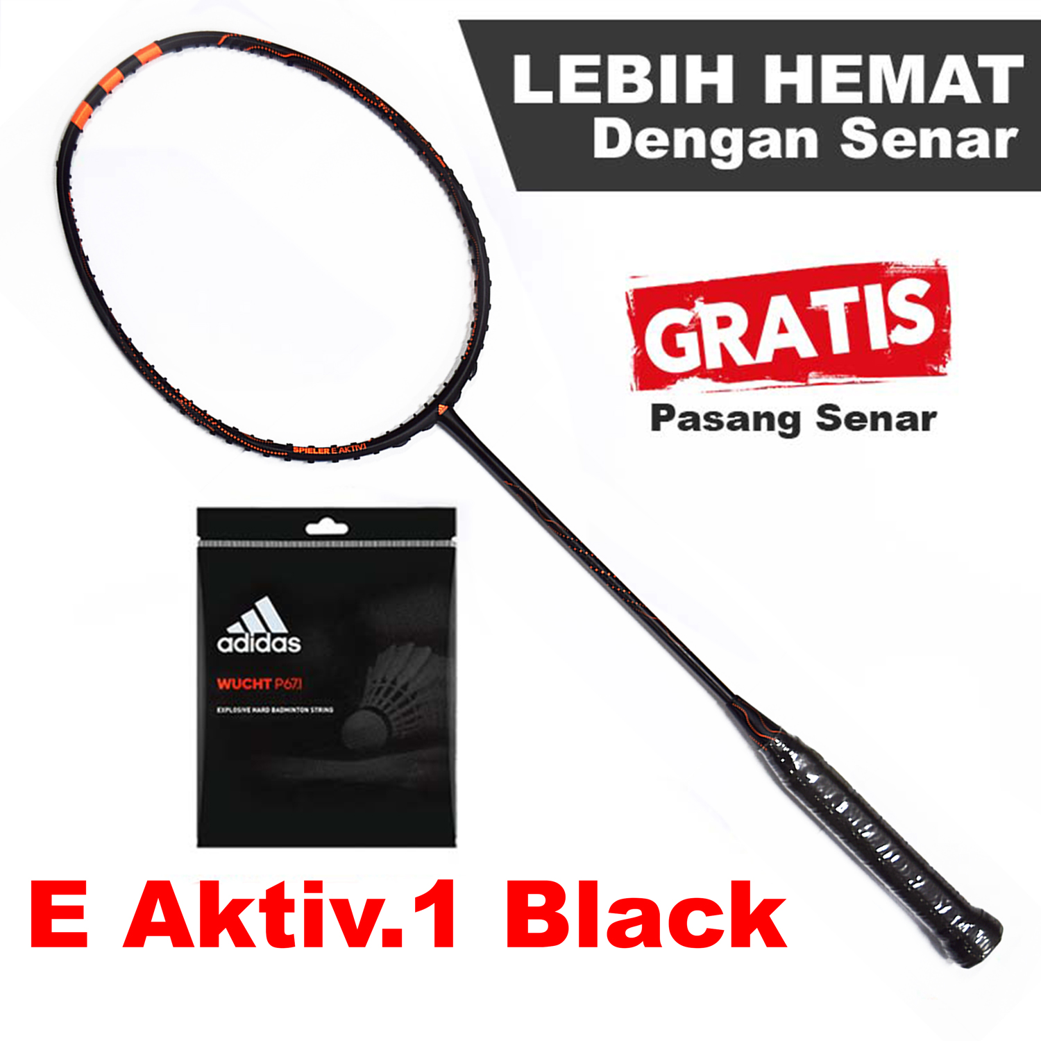 Raket Badminton Adidas Spieler E Aktiv.1 Black - Alat Olahraga