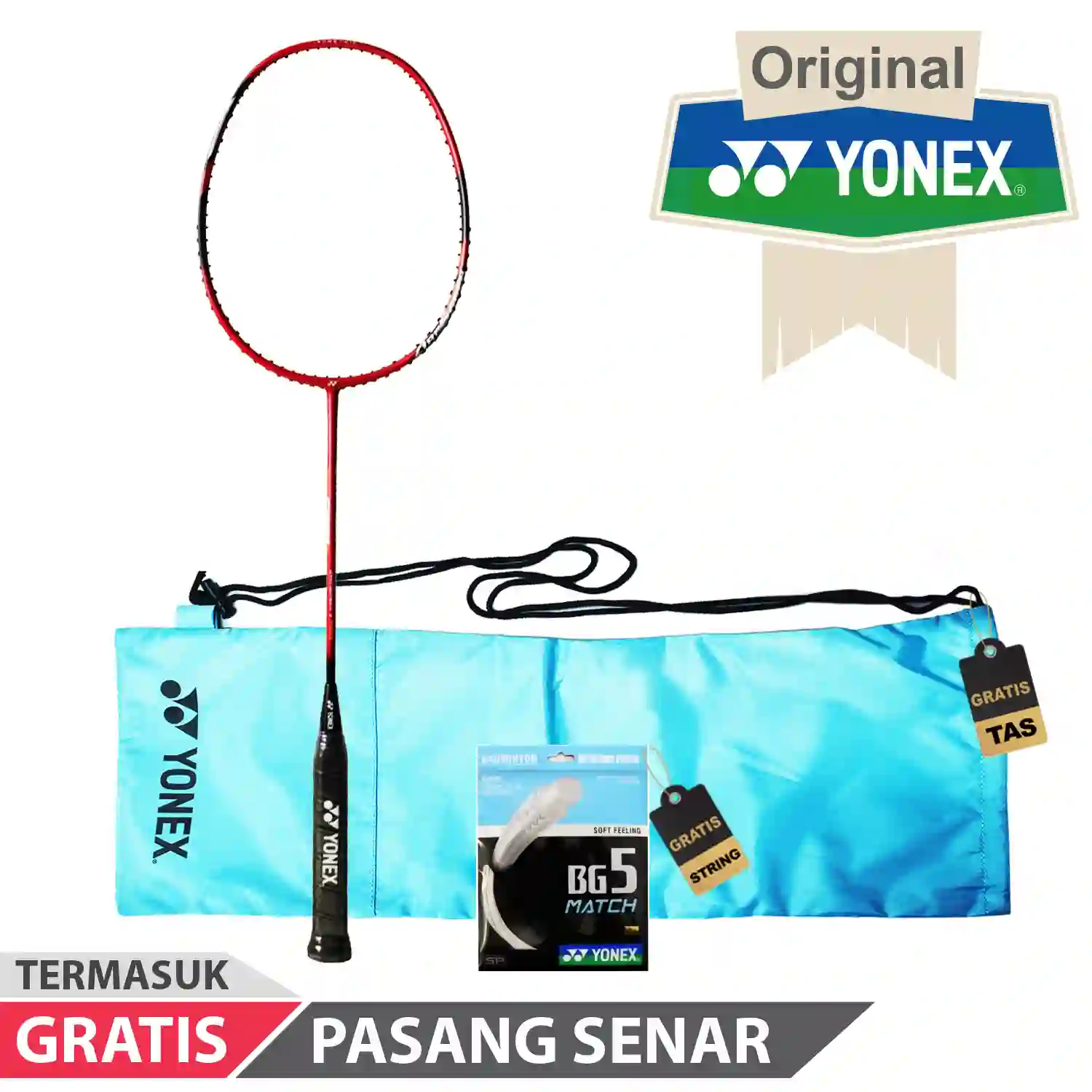 Raket Badminton Yonex Arcsaber 1 Feel Red bonus grip Adidas hitam ...