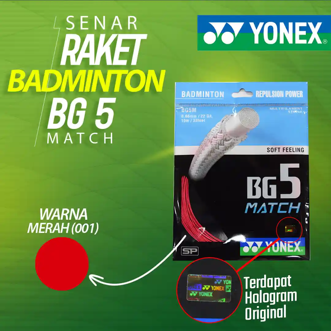 Senar Raket Badminton Yonex BG5 Match Merah - AlatOlahraga.com